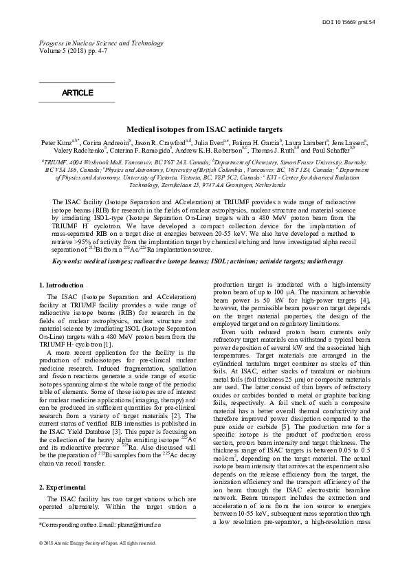 (PDF) Medical isotopes from ISAC actinide targets