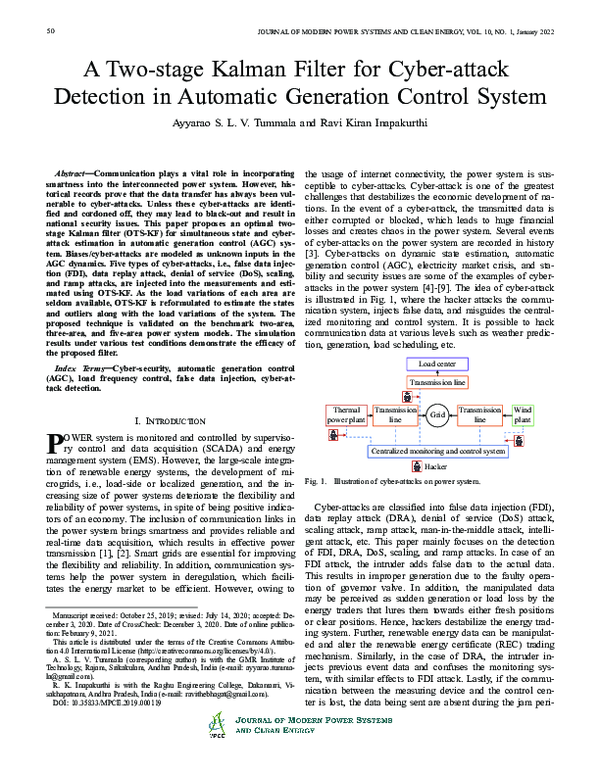 Pdf A Two Stage Kalman Filter For Cyber Attack Detection In Automatic Generation Control