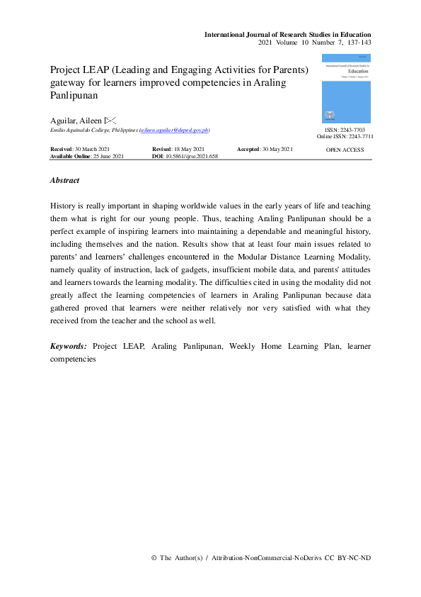 (PDF) Project LEAP (Leading and Engaging Activities for Parents) gateway for learners improved ...