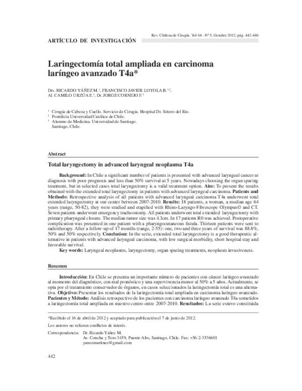 (PDF) Laringectomía total ampliada en carcinoma laríngeo avanzado T4a