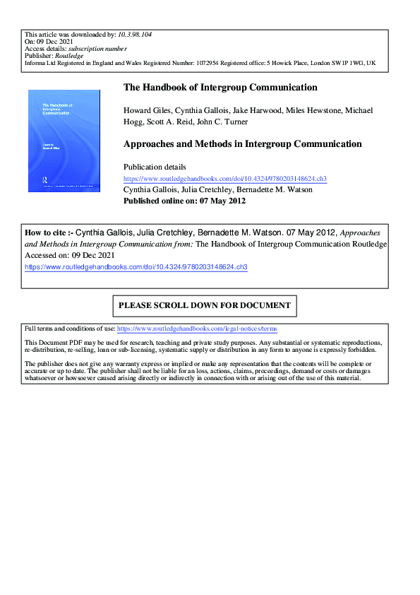 (PDF) The Handbook of Intergroup Communication
