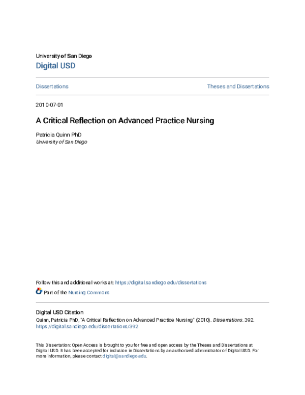 (PDF) A Critical Reflection on Advanced Practice Nursing