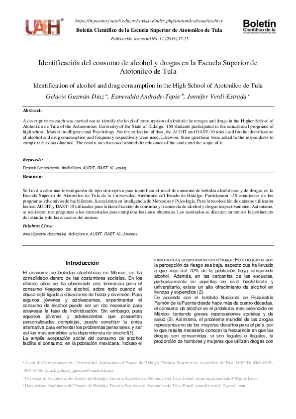 (PDF) Identificación del consumo de alcohol y drogas en la Escuela ...