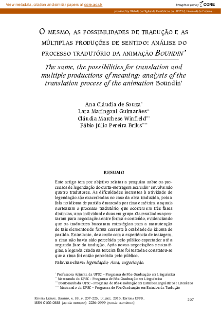 (PDF) O mesmo, as possibilidades de tradução e as múltiplas produções ...