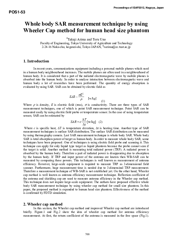 (PDF) Whole Body SAR Measurement Technique by Using Wheeler Cap Method ...