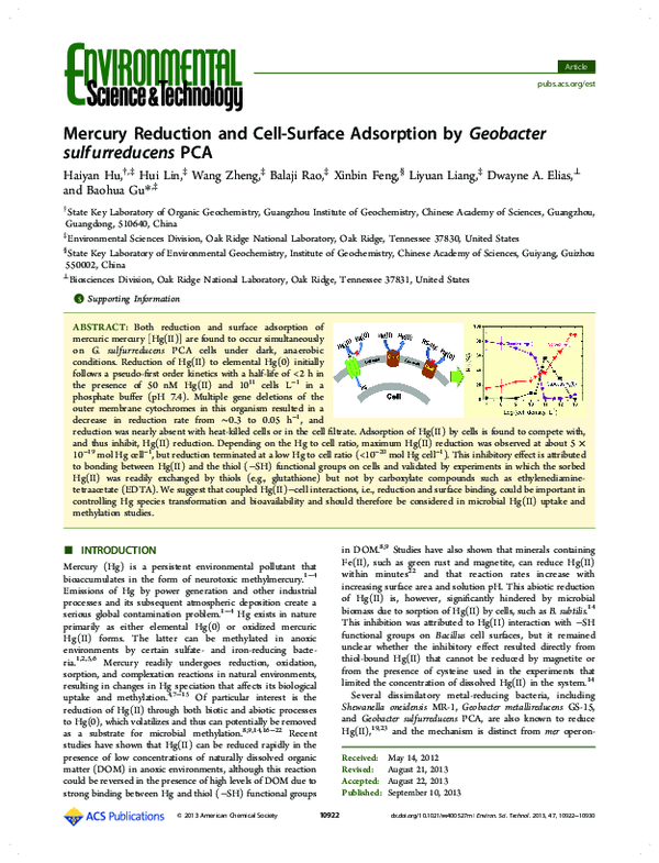 (PDF) Mercury Reduction and Cell-Surface Adsorption by Geobacter ...