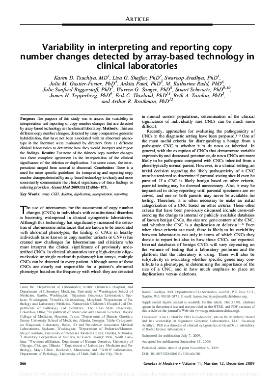 (PDF) Variability in interpreting and reporting copy number changes detected by array-based ...