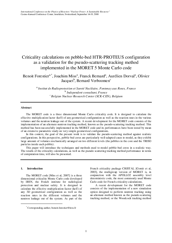 (PDF) Criticality calculations on pebble-bed HTR-PROTEUS configuration as a validation for the ...