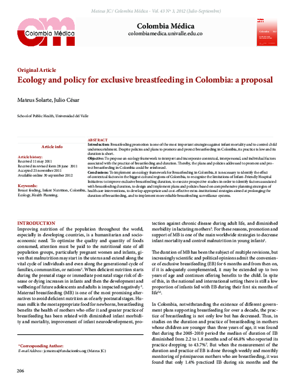 (PDF) Ecology and policy for exclusive breastfeeding in Colombia: a ...