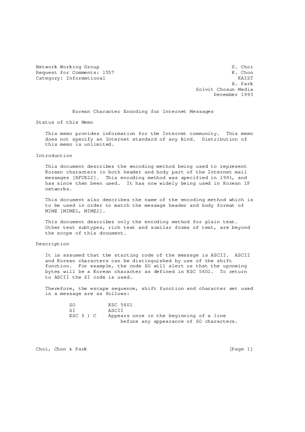 (PDF) Korean Character Encoding for Internet Messages (PDF) Korean Character Encoding for Internet Messages