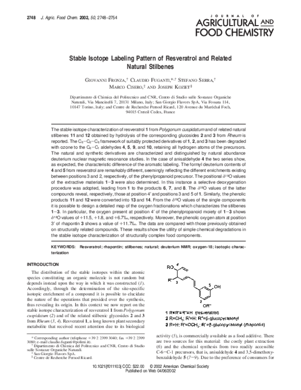 (PDF) Stable Isotope Labeling Pattern of Resveratrol and Related Natural Stilbenes