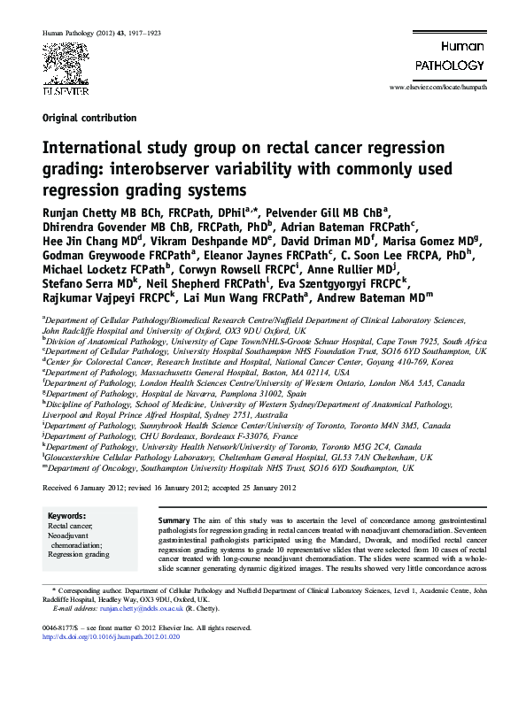 (PDF) International study group on rectal cancer regression grading ...