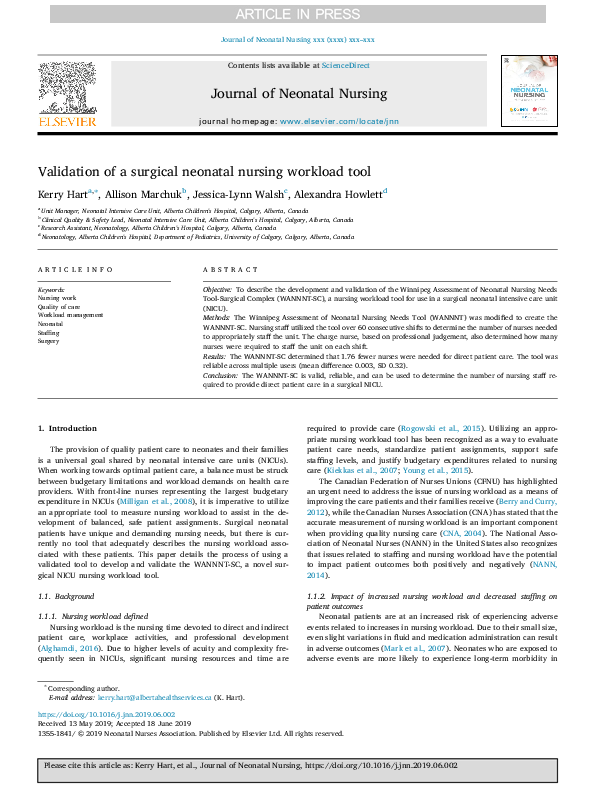 (PDF) Validation of a surgical neonatal nursing workload tool ...