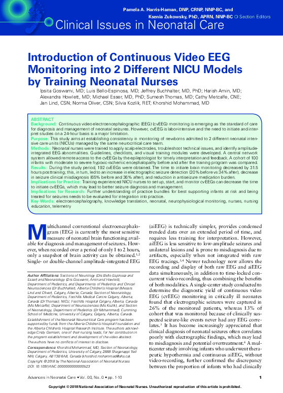 (PDF) Introduction of Continuous Video EEG Monitoring into 2 Different NICU Models by Training ...