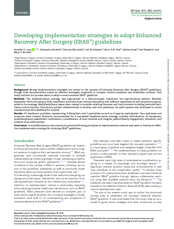 Pdf Developing Implementation Strategies To Adopt Enhanced Recovery