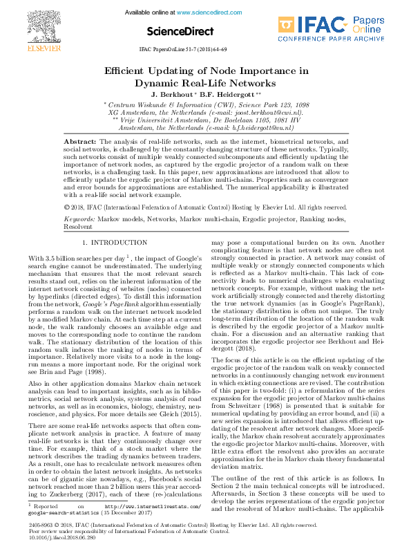 (PDF) Efficient Updating of Node Importance in Dynamic Real-Life Networks