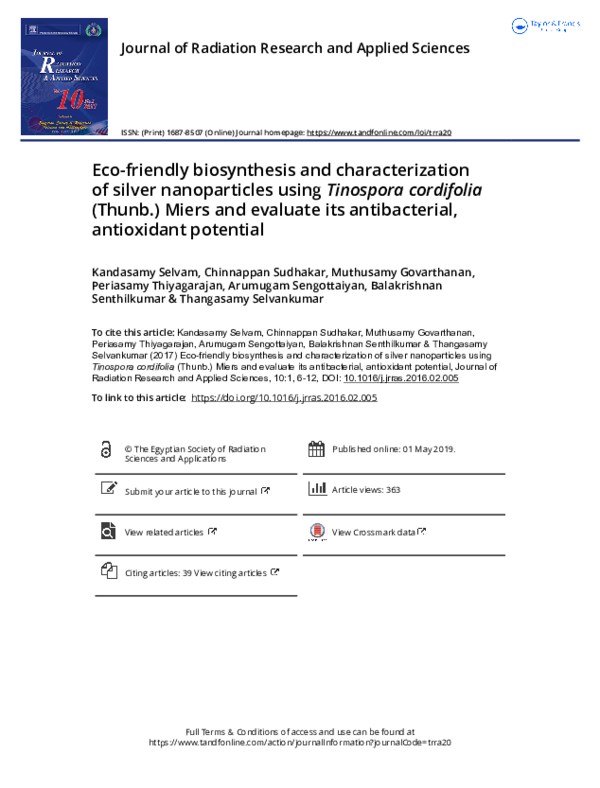 (PDF) Eco-friendly biosynthesis and characterization of silver nanoparticles using Tinospora ...