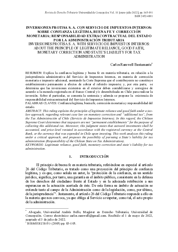 (PDF) INVERSIONES PROTISA S. A. CON SERVICIO DE IMPUESTOS INTERNOS: SOBRE CONFIANZA LEGÍTIMA ...