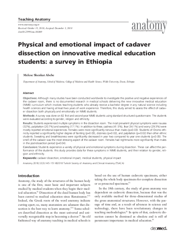 (PDF) Physical and emotional impact of cadaver dissection on innovative ...