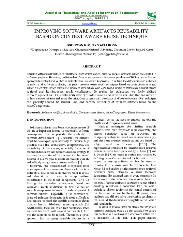 (PDF) Improving Software Artifacts Reusability Based on Context-Aware Reuse Technique