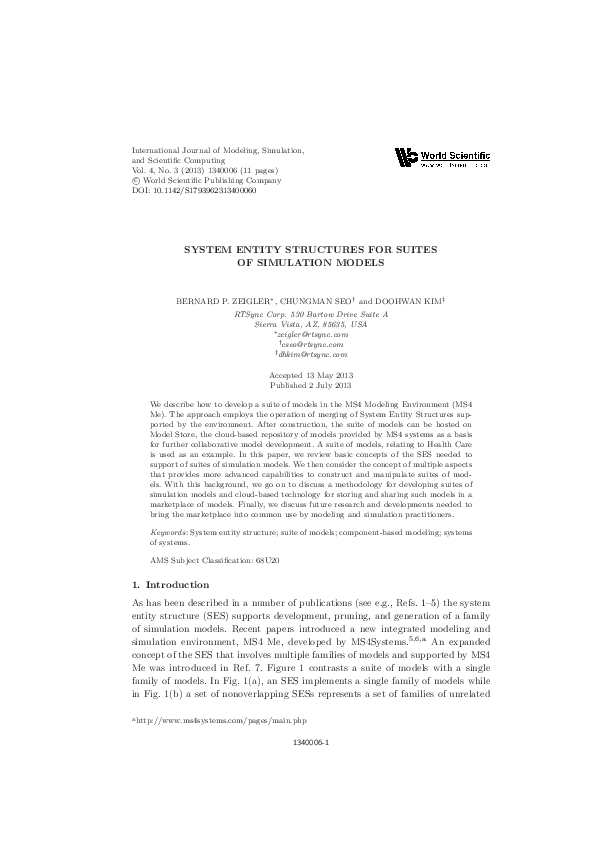 Pdf System Entity Structures For Suites Of Simulation Models