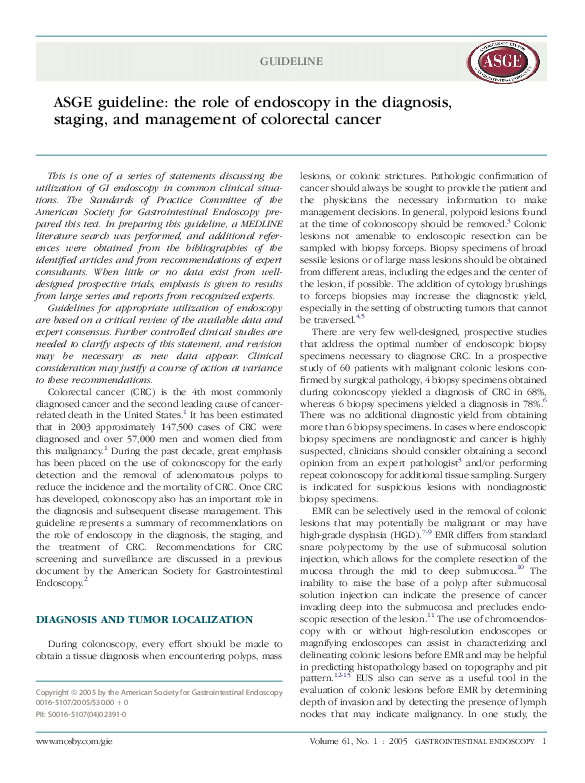Pdf Asge Guideline The Role Of Endoscopy In The Diagnosis Staging