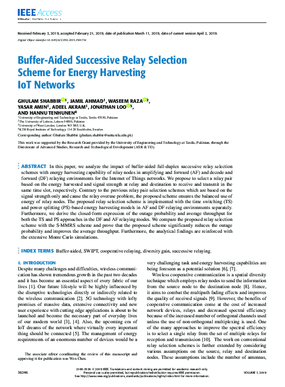 Pdf Buffer Aided Successive Relay Selection Scheme For Energy Harvesting Iot Networks Engr