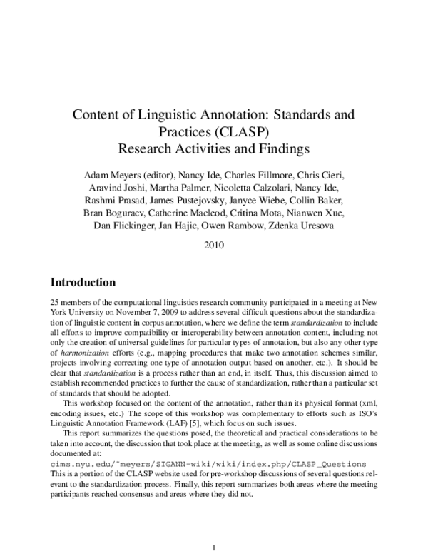 (PDF) Standardizing Linguistic Annotation Practices