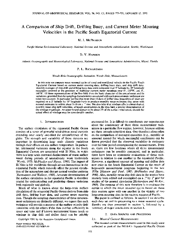 (PDF) A Comparison of ship drift, drifting buoy, and current meter ...