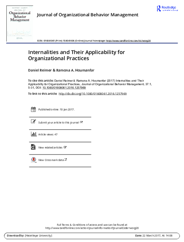 (PDF) Internalities and Their Applicability for Organizational Practices