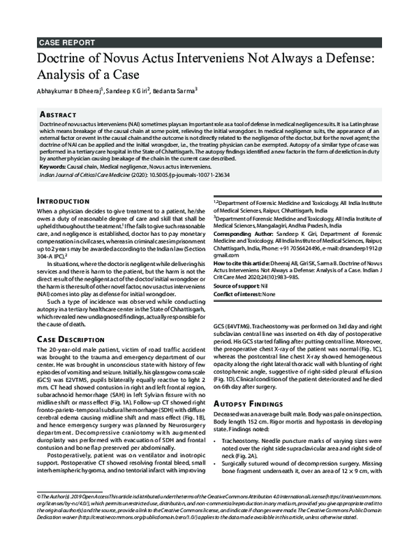 (PDF) Doctrine of Novus Actus Interveniens Not Always a Defense ...