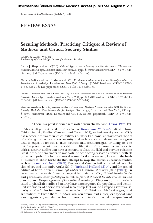 (PDF) Securing Methods, Practicing Critique: A Review of Methods and ...