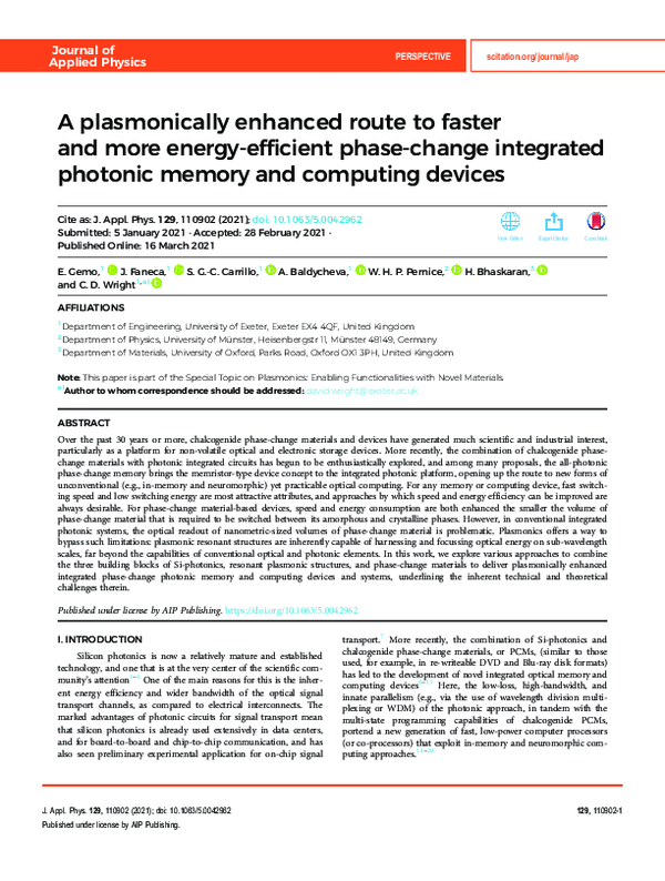 (PDF) A plasmonically enhanced route to faster and more energy-efficient phase-change integrated ...