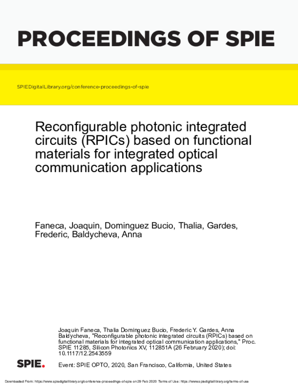 (PDF) Reconfigurable photonic integrated circuits (RPICs) based on functional materials for ...