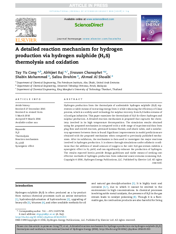 (PDF) A detailed reaction mechanism for hydrogen production via ...