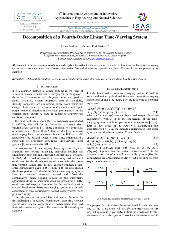 (PDF) Decomposition of a Fourth-Order Linear Time-Varying System
