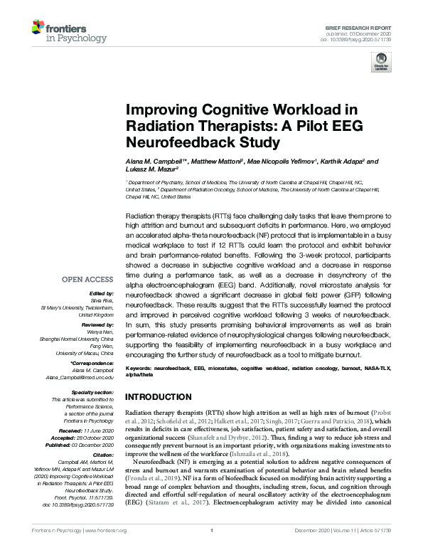 (PDF) Improving Cognitive Workload in Radiation Therapists: A Pilot EEG ...