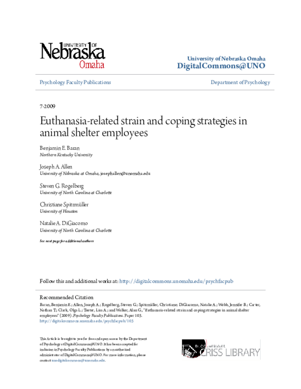 (PDF) Euthanasia-related strain and coping strategies in animal shelter ...