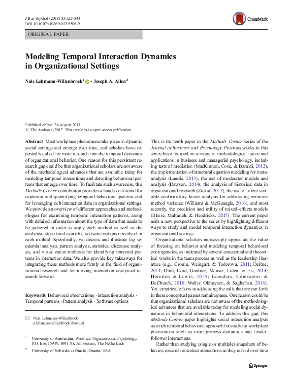 Pdf Modeling Temporal Interaction Dynamics In Organizational Settings