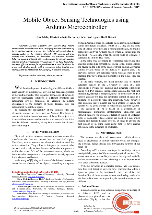 Pdf Mobile Object Sensing Technologies Using Arduino Microcontroller