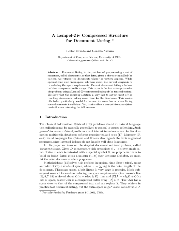 (PDF) A Lempel-Ziv Compressed Structure for Document Listing
