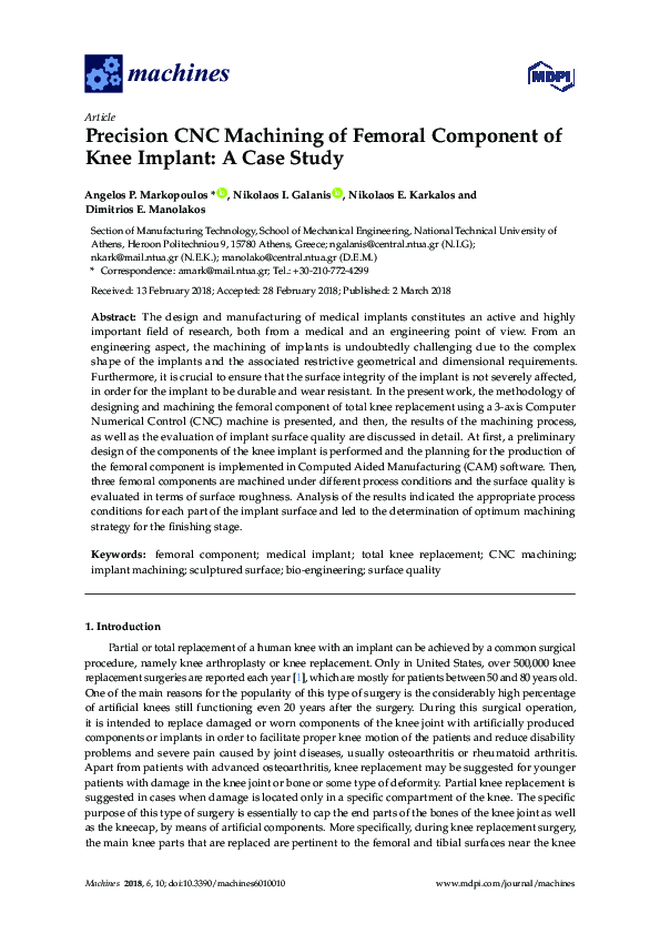 (PDF) Precision CNC Machining of Femoral Component of Knee Implant: A Case Study | Dimitrios ...