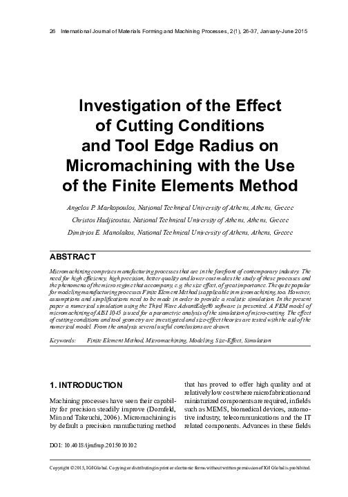 (PDF) Investigation of the Effect of Cutting Conditions and Tool Edge Radius on Micromachining ...