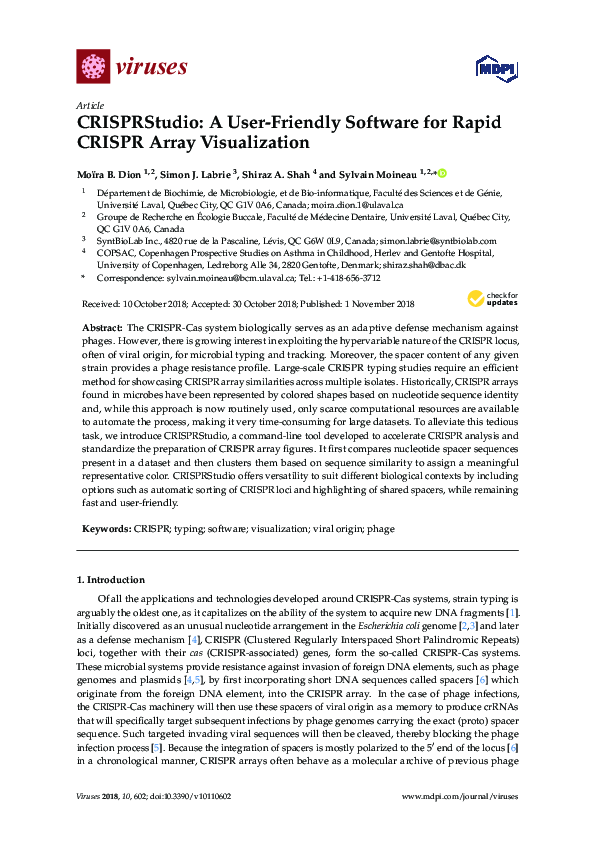 (PDF) CRISPRStudio: A User-Friendly Software for Rapid CRISPR Array ...