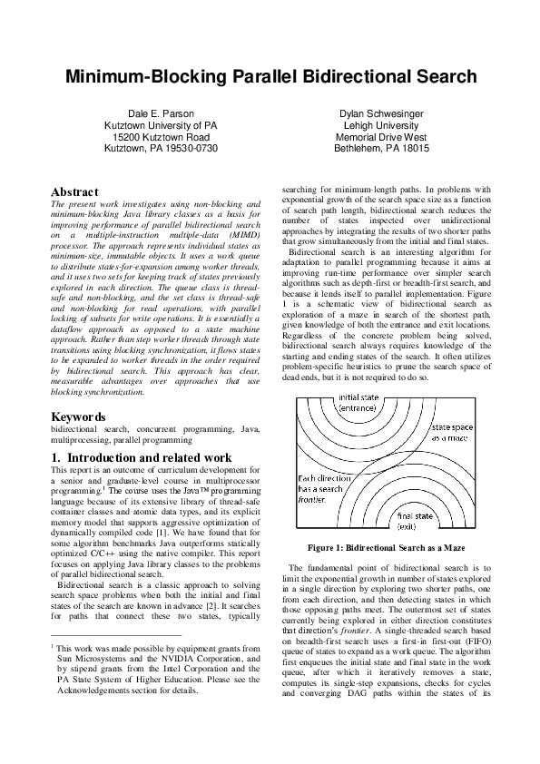 (PDF) Minimum-Blocking Parallel Bidirectional Search | Dale Parson - Academia.edu