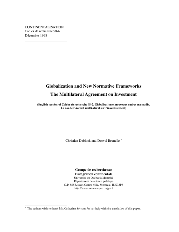 (PDF) Globalization and new normative frameworks: The Multilateral Agreement on Investment