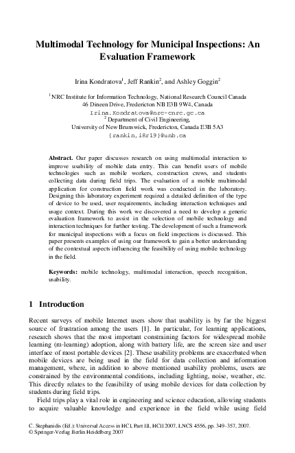 (PDF) Multimodal Technology for Municipal Inspections: An Evaluation Framework
