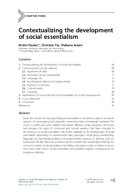 (PDF) Contextualizing the development of social essentialism