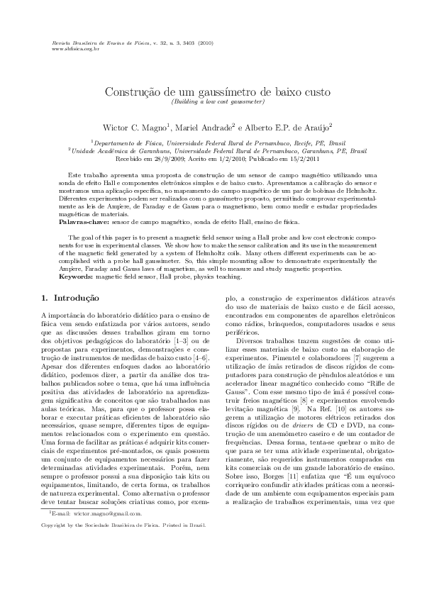 (PDF) Constru»c~ao de um gauss¶‡metro de baixo custo (Building a low ...