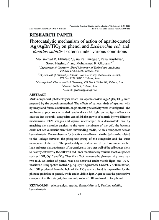 (PDF) Photocatalytic Mechanism of Action of Apatite-Coated Ag/Agbr/Tio2 on Phenol and ...